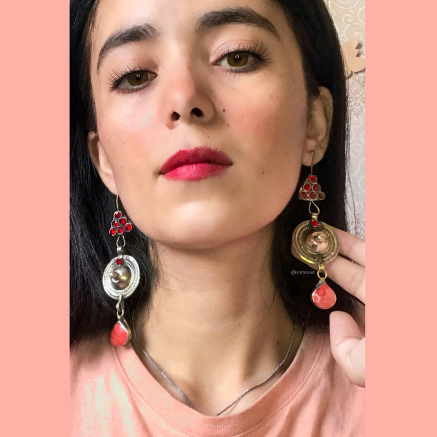 Ethnic Red Stone Dangle Earrings – Vintarust