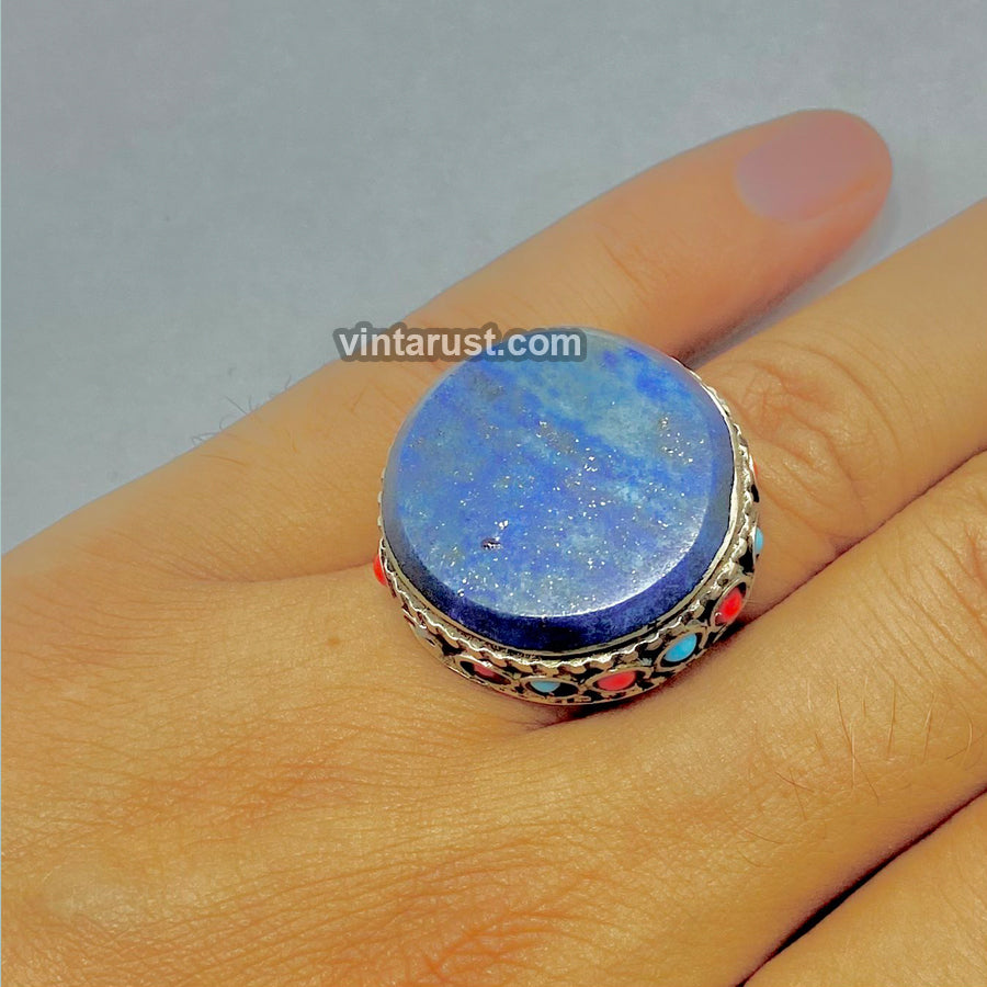 Lapis Stone Handmade Kuchi Ring – Vintarust