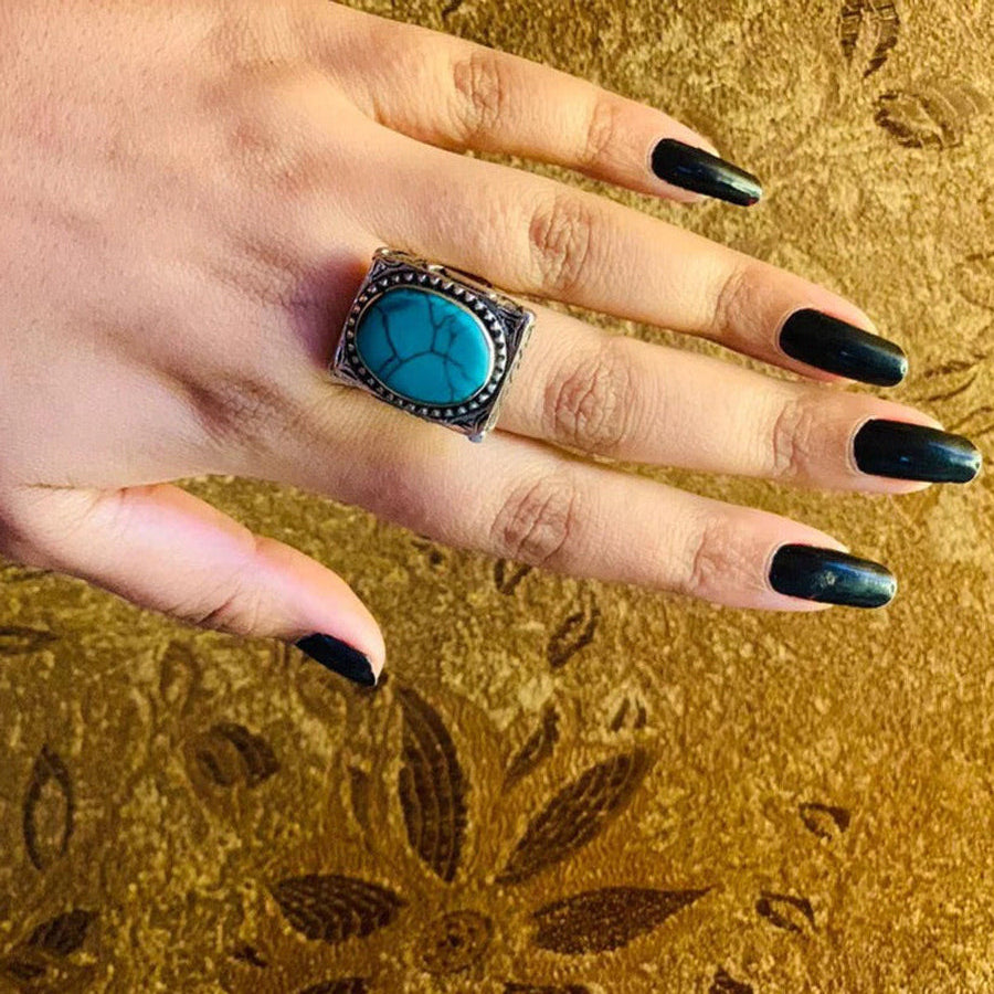 Southwestern Style Turquoise Oval Stone Ring – Vintarust