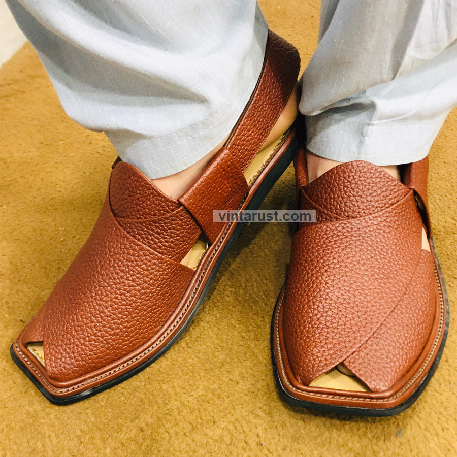 Traditional Handmade Burgundy Peshawari Chappal – Vintarust