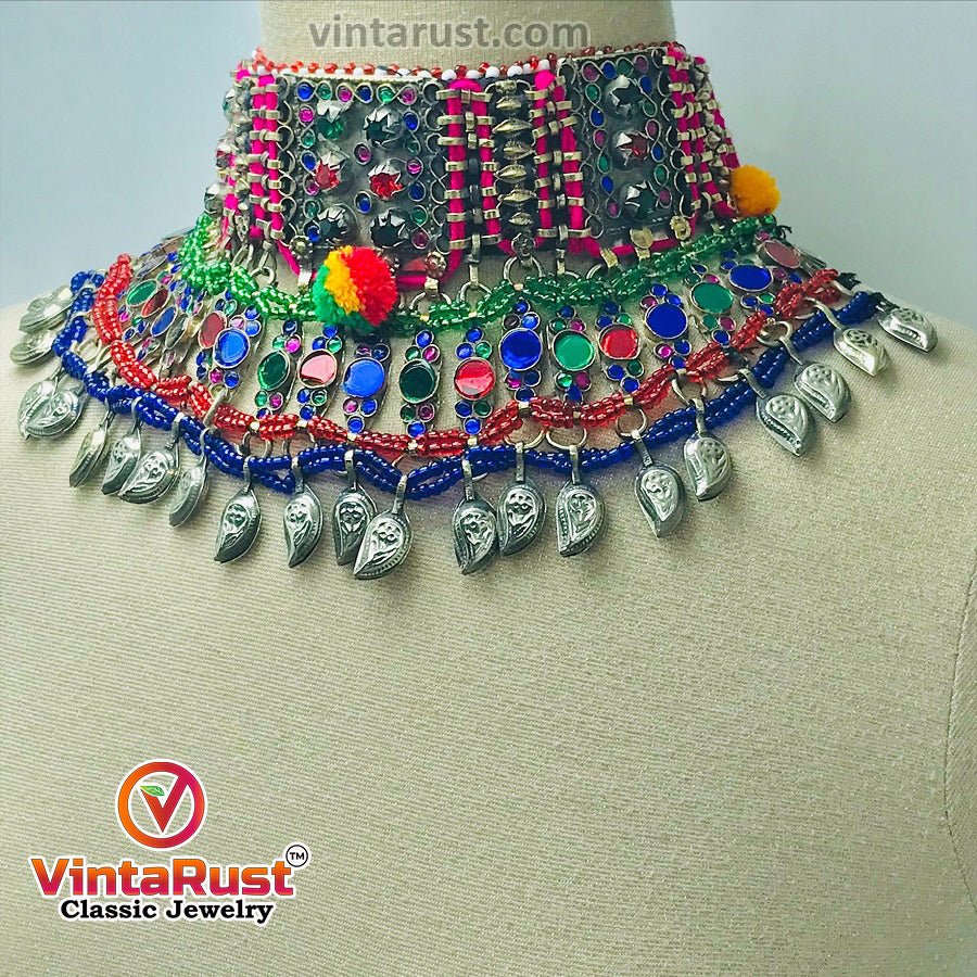 Multicolor Glass Stone Tribal Afghan Choker Necklace – Vintarust